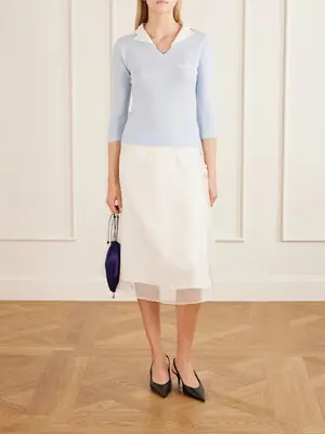 SHUSHU/TONG Logo-appliquéd Ribbed Wool V-neck Top