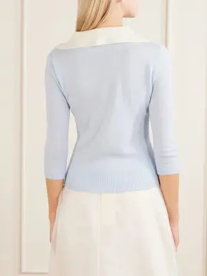 SHUSHU/TONG Logo-appliquéd Ribbed Wool V-neck Top