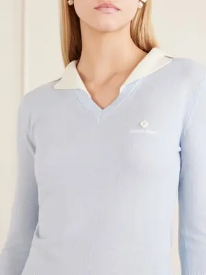 SHUSHU/TONG Logo-appliquéd Ribbed Wool V-neck Top