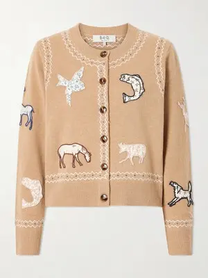 Sea Winslow Appliquéd Wool Cardigan - Beige