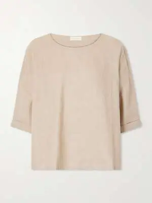 Suzie Kondi Saria Linen-chambray T-shirt - Beige