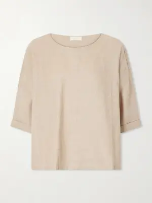 Suzie Kondi Saria Linen-chambray Top - Neutrals