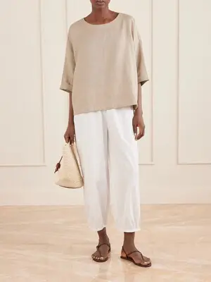 Suzie Kondi Saria Linen-chambray Top - Neutrals