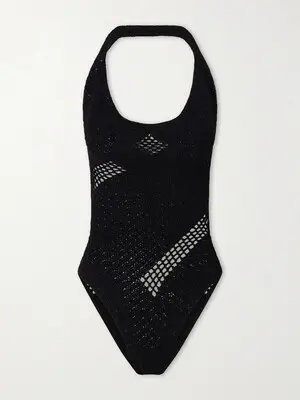 Suzie Kondi Rhea Halterneck Crochet One Piece - Black