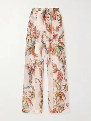 Etro Belted Tiered Paisley And Floral-print Wide-leg Satin Pants - Pink