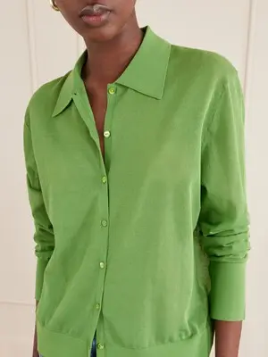 FRAME The Collared Cardigan Cotton-blend Cardigan - Green