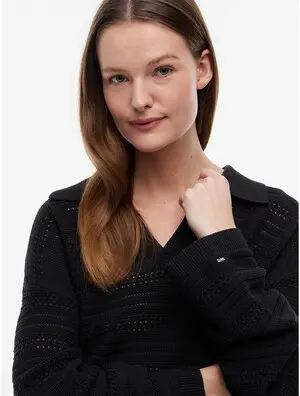 Tommy Hilfiger Relaxed Fit Crochet Sweater Polo - Black