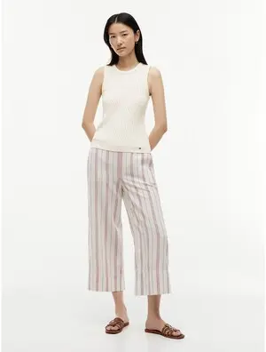 Tommy Hilfiger Stripe Linen-blend Cropped Wide-leg Pants - Ecru