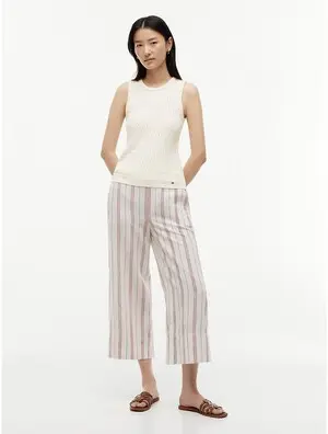 Tommy Hilfiger Stripe Linen-blend Cropped Wide-leg Pants - Ecru