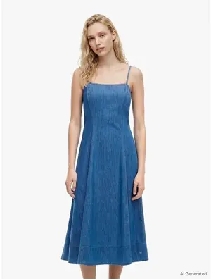 Tommy Hilfiger Denim Maxi Dress With Shirred Back