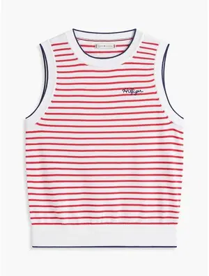 Tommy Hilfiger Striped Sweater Vest With Embroidered Logo - Primary Red