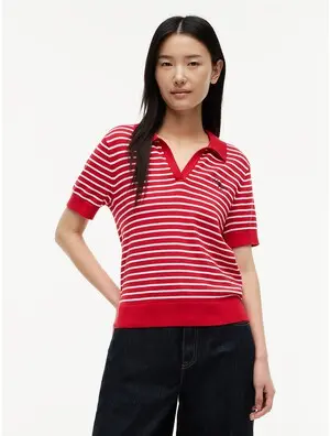 Tommy Hilfiger Striped Sweater Polo With Embroidered Script Logo - Primary Red