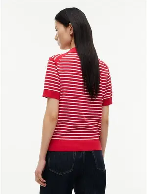 Tommy Hilfiger Striped Script Logo Polo Sweater - Primary Red