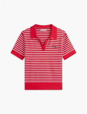 Tommy Hilfiger Striped Script Logo Polo Sweater - Primary Red