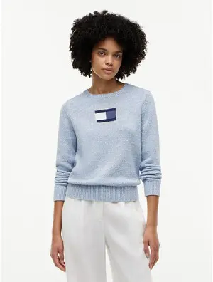 Tommy Hilfiger Intarsia Flag Logo Crewneck Sweater - Ecru