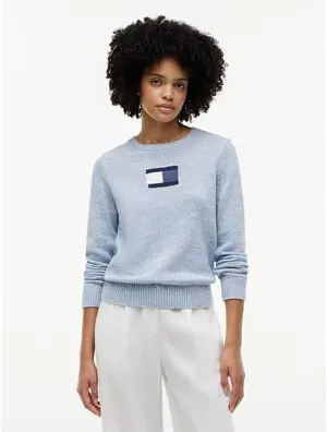 Tommy Hilfiger Intarsia Flag Logo Crewneck Sweater - Ecru