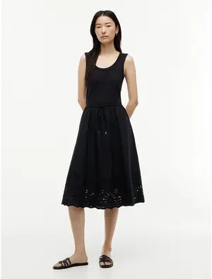 Tommy Hilfiger Embroidered Eyelet Mixed-media Dress - Black