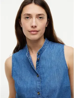 Tommy Hilfiger Sleeveless Chambray Band Collar Shirt