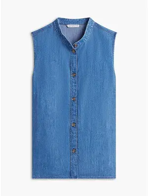 Tommy Hilfiger Sleeveless Chambray Band Collar Shirt
