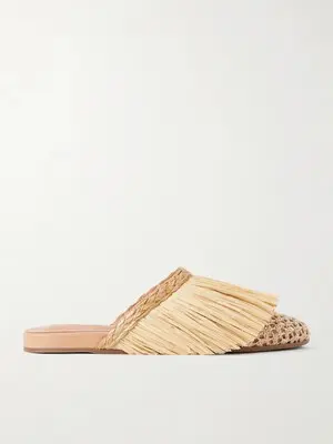 ANCIENT GREEK SANDALS Fringe Raffia Slip-on Flats
