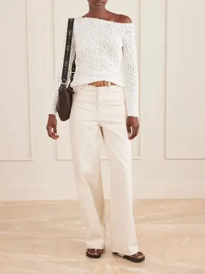 THE ELDER STATESMAN Vine Off-the-shoulder Bouclé Sweater - Neutrals