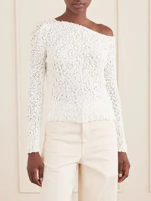 THE ELDER STATESMAN Vine Off-the-shoulder Bouclé Sweater - Neutrals