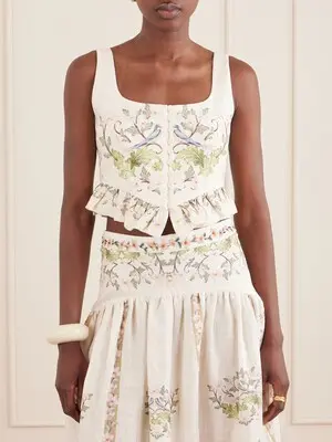 Agua Bendita Floral Print Linen Cropped Top