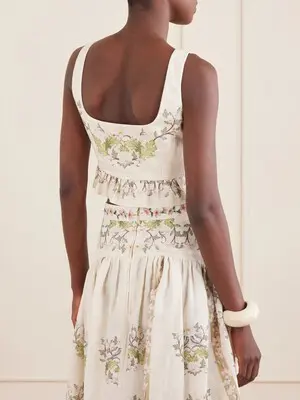Agua Bendita Floral Print Linen Cropped Top