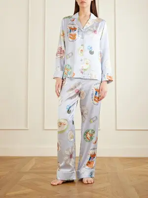 Olivia Von Halle Lila Printed Silk-satin Pajama Set - Blue