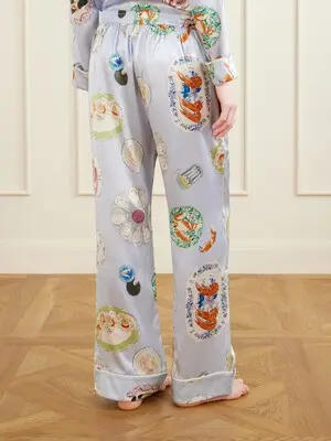 Olivia Von Halle Lila Printed Silk-satin Pajama Set - Blue