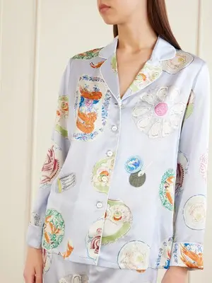 Olivia Von Halle Lila Printed Silk-satin Pajama Set - Blue