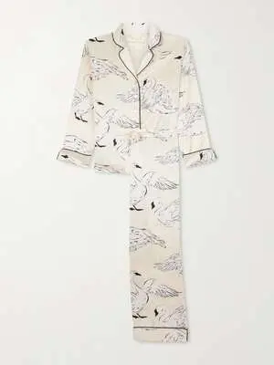 Olivia Von Halle Lila Printed Silk-satin Pajama Set - Cream