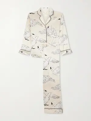 Olivia Von Halle Lila Printed Silk-satin Pajama Set Neutrals