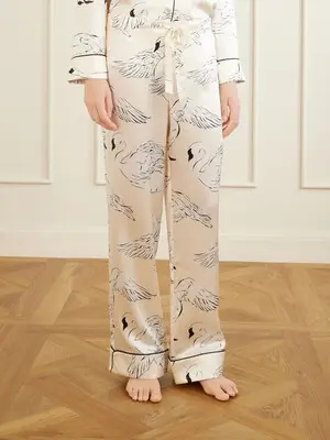 Olivia Von Halle Lila Printed Silk-satin Pajama Set - Neutrals