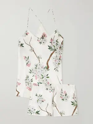 Olivia Von Halle Bella Floral-print Silk-satin Pajama Set - White