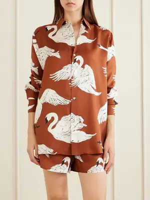 Olivia Von Halle Kick Printed Silk-satin Pajama Set - Brown