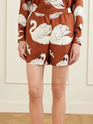Olivia Von Halle Kick Printed Silk-satin Pajama Set - Brown