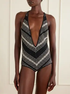 Missoni Striped Metallic Crochet-knit One-piece - Black