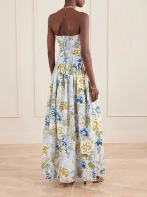 Cara Cara Montreal Strapless Floral-print Cotton-poplin Maxi Dress - Blue