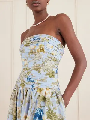 Cara Cara Montreal Strapless Floral-print Cotton-poplin Maxi Dress - Blue