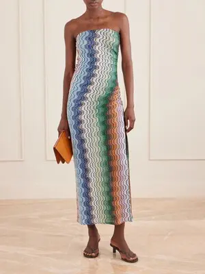 Missoni Strapless Striped Metallic Crochet-knit Coverup