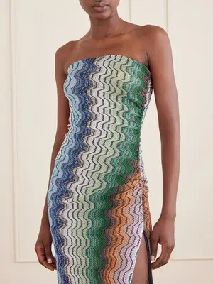 Missoni Strapless Striped Metallic Crochet-knit Coverup