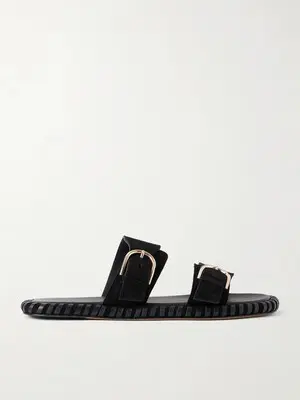 Gabriela Hearst Sage Suede Flat Sandals - Black