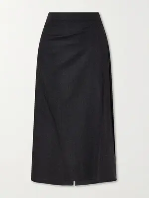 Victoria Beckham Wool Pleated Midi Skirt - Gray