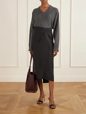 Victoria Beckham Wool Pleated Midi Skirt - Gray