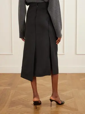 Victoria Beckham Wool Pleated Midi Skirt - Gray