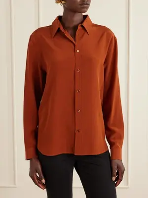 Saint Laurent Logo-embroidered Silk-crepe Blouse
