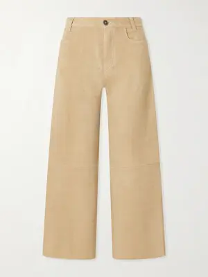 Stouls Cropped Suede Wide-leg Pants - Neutrals