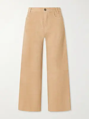 Stouls Lilou Cropped Suede Wide-leg Pants - Neutrals