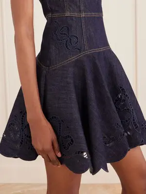 SELF-PORTRAIT Embroidered Denim Mini Dress